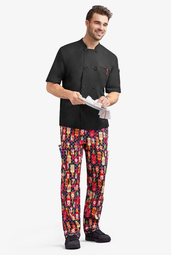 UA CHEF Men's Saucy Black Chef Utility Pants, Chef Printed Pants