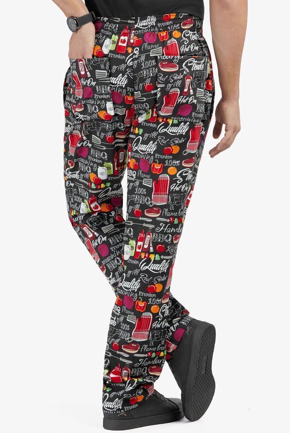 UA CHEF Men's Chef Premium BBQ Black Baggy Pants, Printed Chef Pants