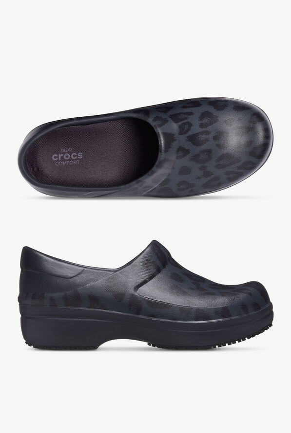 Crocs™ Women's Neria Pro II Literide™ Black/Leopard Clogs, Nursing Clogs