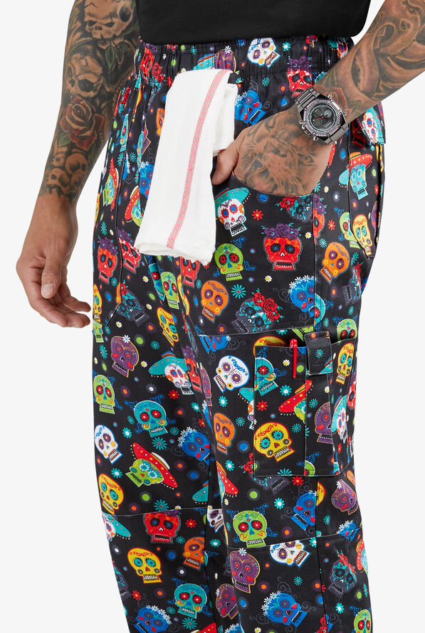 UA CHEF Men's Calavera Chef Utility Pants, Men's Printed Chef Pants