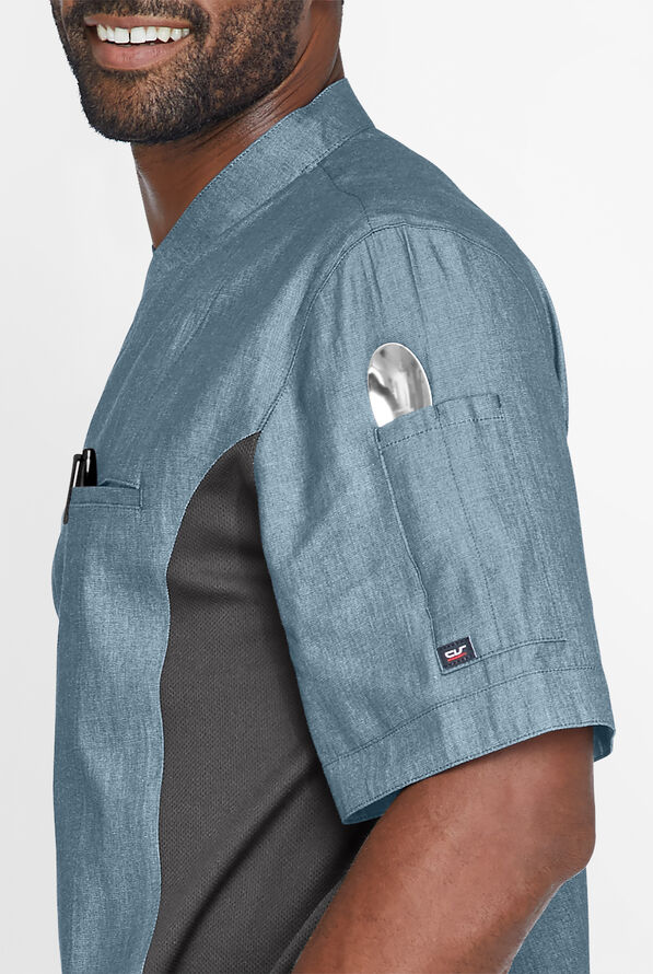 Industry Line Chambray Coat w Tech Mesh Side Panels, Mesh Chef Coat