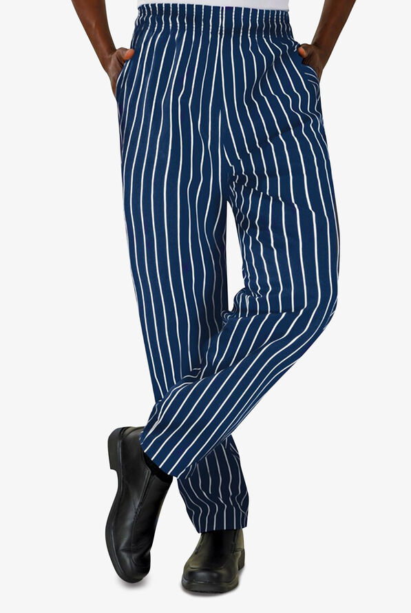 UA CHEF Men's Chalk Stripe Navy Chef Pants, Baggy Chef Pants
