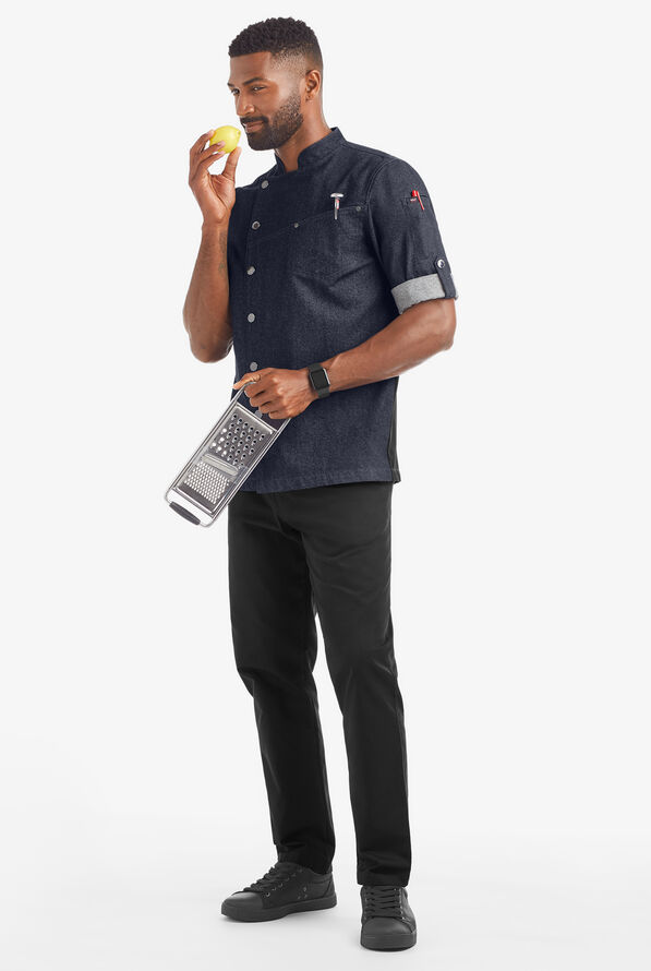 Men's Asymmetrical Denim 3/4 Sleeves Chef Coat, Denim Chef Coats