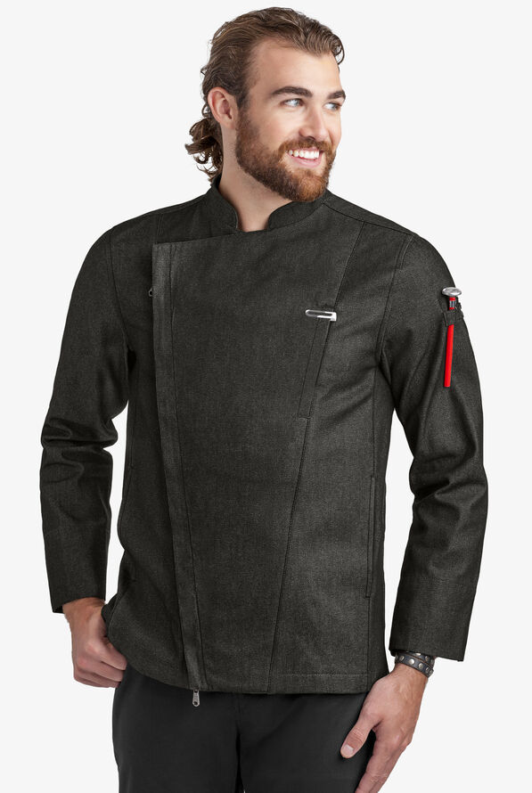 Industry Line Long Sleeve Denim Motorcycle Chef Coat, Denim Chef Coats