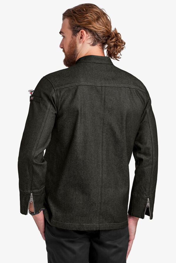 Industry Line Long Sleeve Denim Motorcycle Chef Coat, Denim Chef Coats