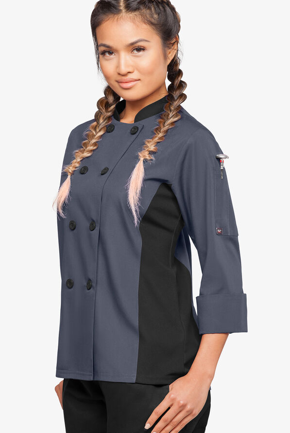 Women's 3/4 Sleeve Double Breasted Coat, Modern Chef Coats