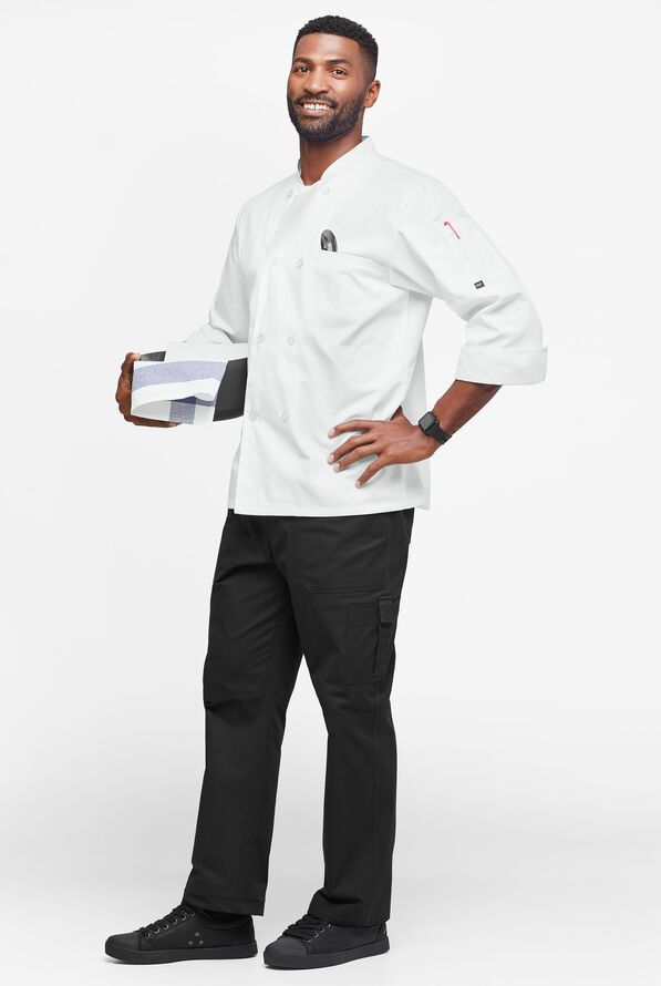 LIGHTWEIGHT Men's 2-Pocke Plastic Buttons Chef Coat | ChefUniforms