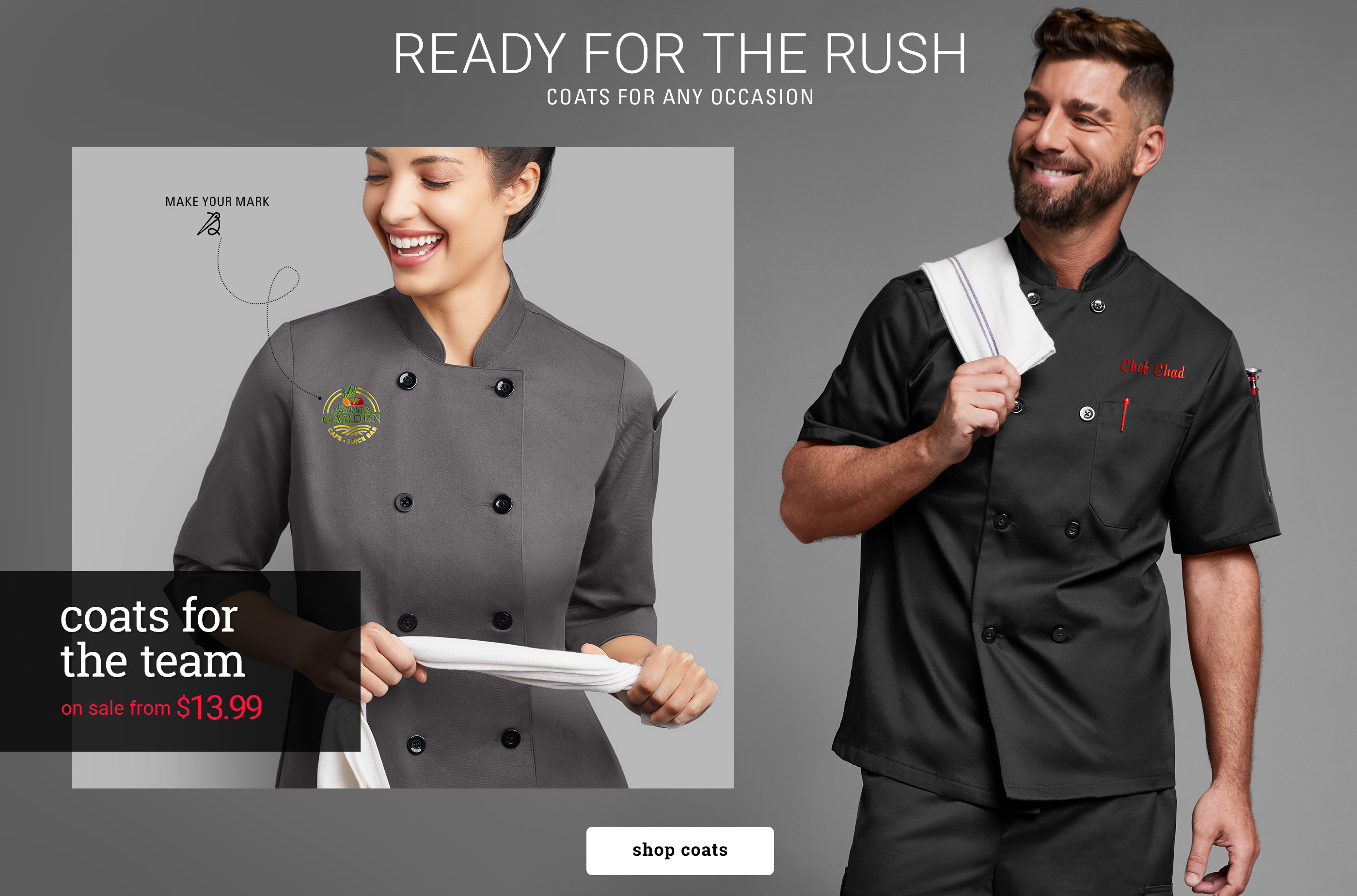 Gran colección de uniformes de chef de calidad única exclusivamente por ChefUniforms.com